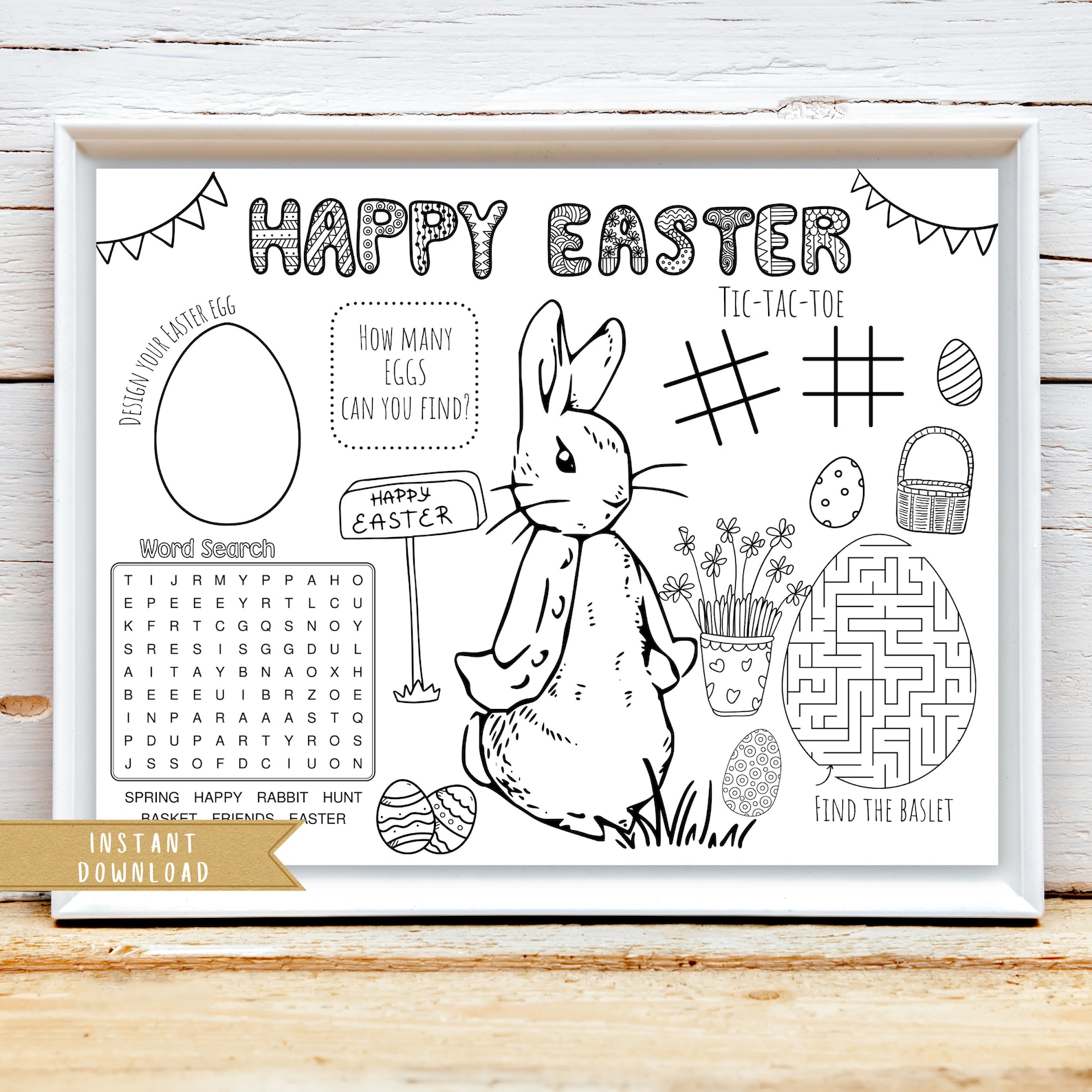 Easter Kids Activity Sheet Easter Fun Game Coloring Rabbit Easter ...