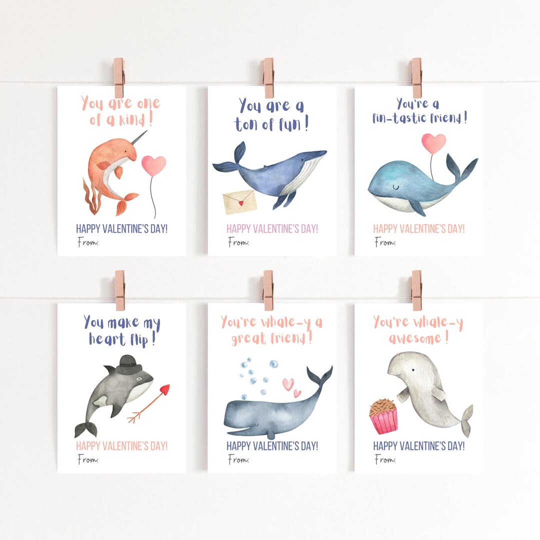 Whale Valentine's Day Cards: Beluga, Orca, Blue Whale (digital Download ...