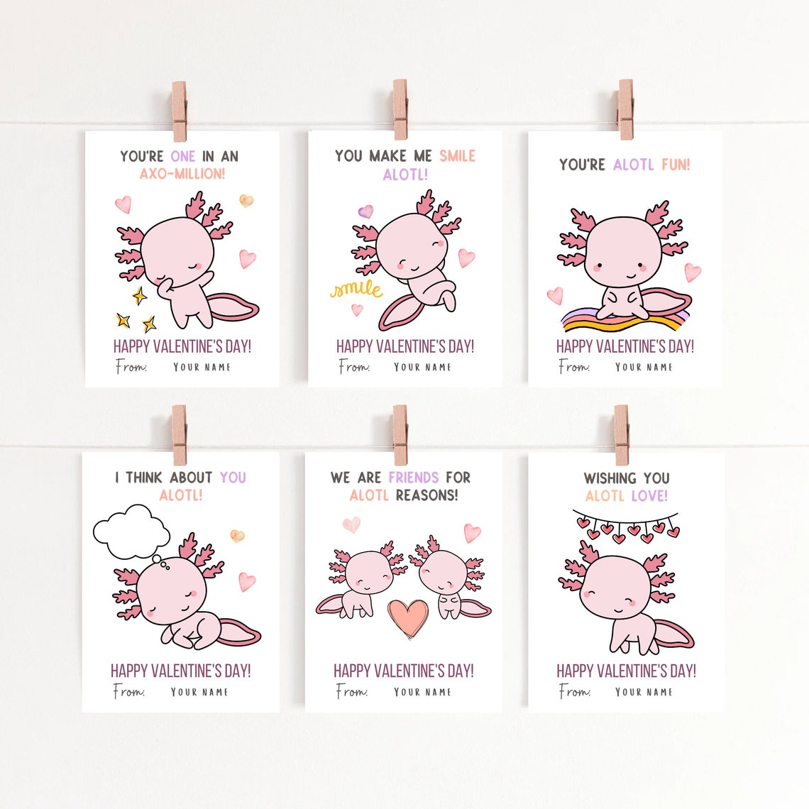 Axolotl Valentine Cards: Kids School Valentines (digital Download) - Etsy