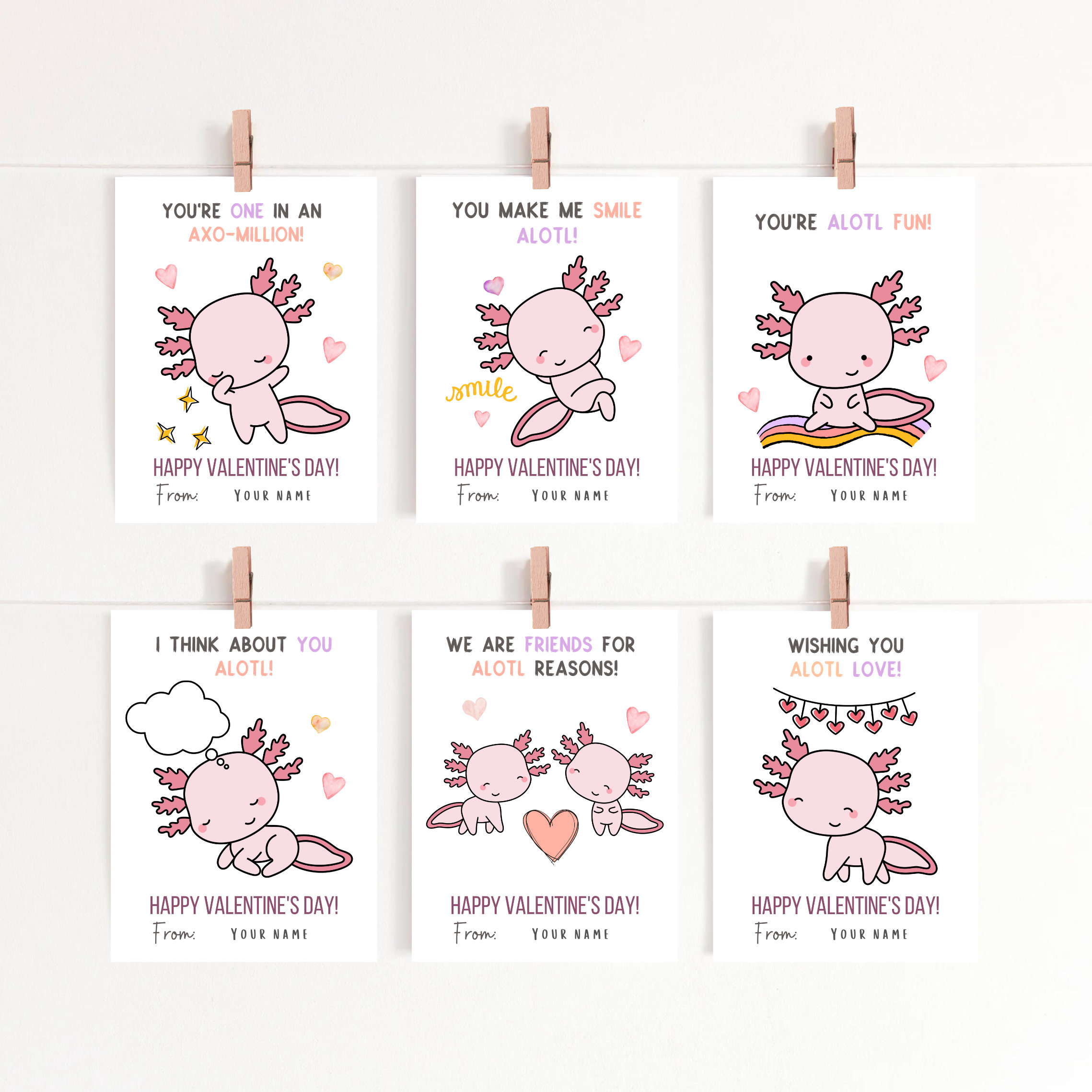 Axolotl Valentine Cards: Kids School Valentines (digital Download) - Etsy