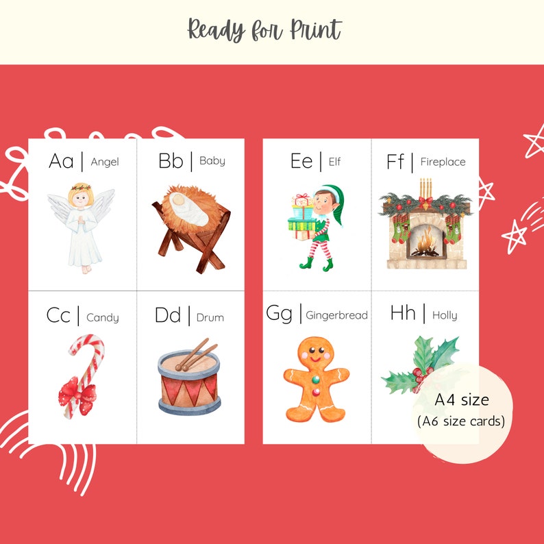 Christmas Alphabet Flashcards: Watercolor Montessori Learning (instant ...