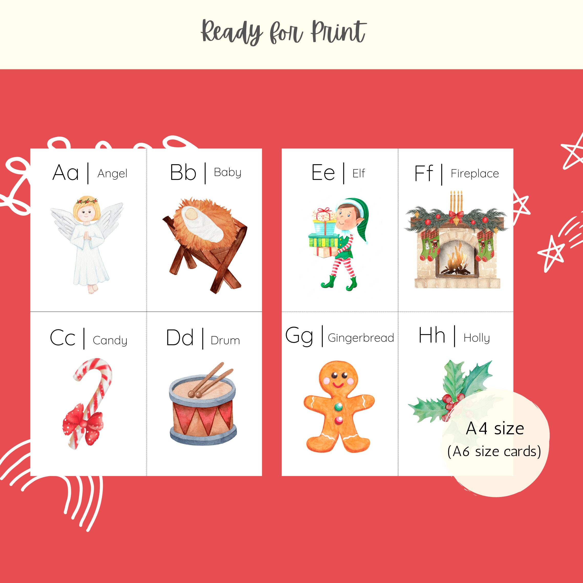 Christmas Alphabet Flashcards Watercolor Montessori Learning - Etsy