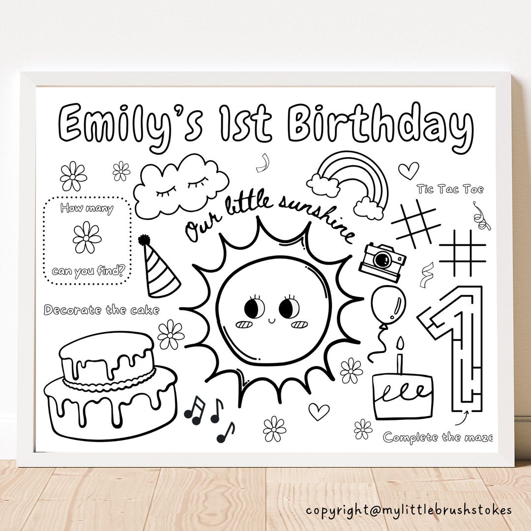 My Little Sunshine Activity Sheet | Baby First Birthday Party Favor ...