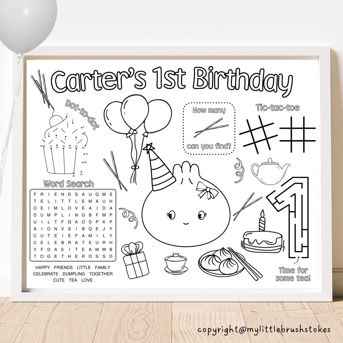 Little Dumpling 1st Birthday Activity Placemat: Dim Sum Party Game ...