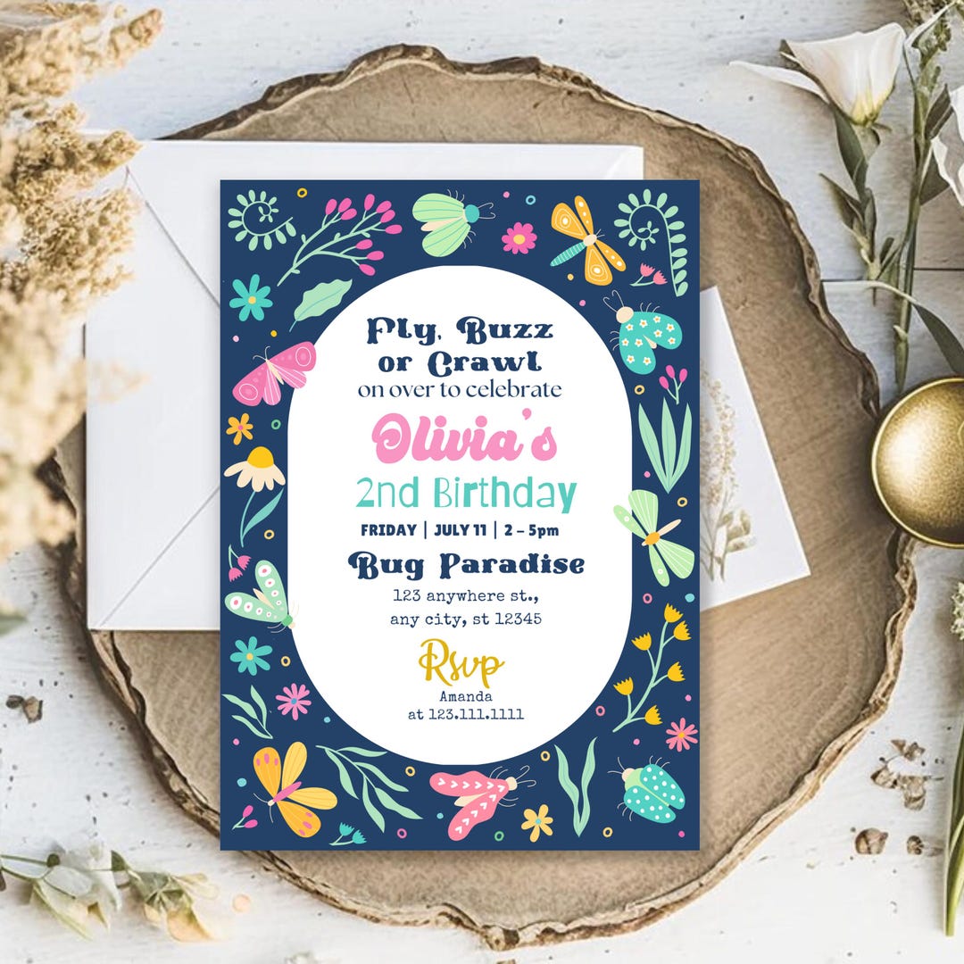 Editable Bugs Party Invitation Template | Insect Birthday Party Invite ...