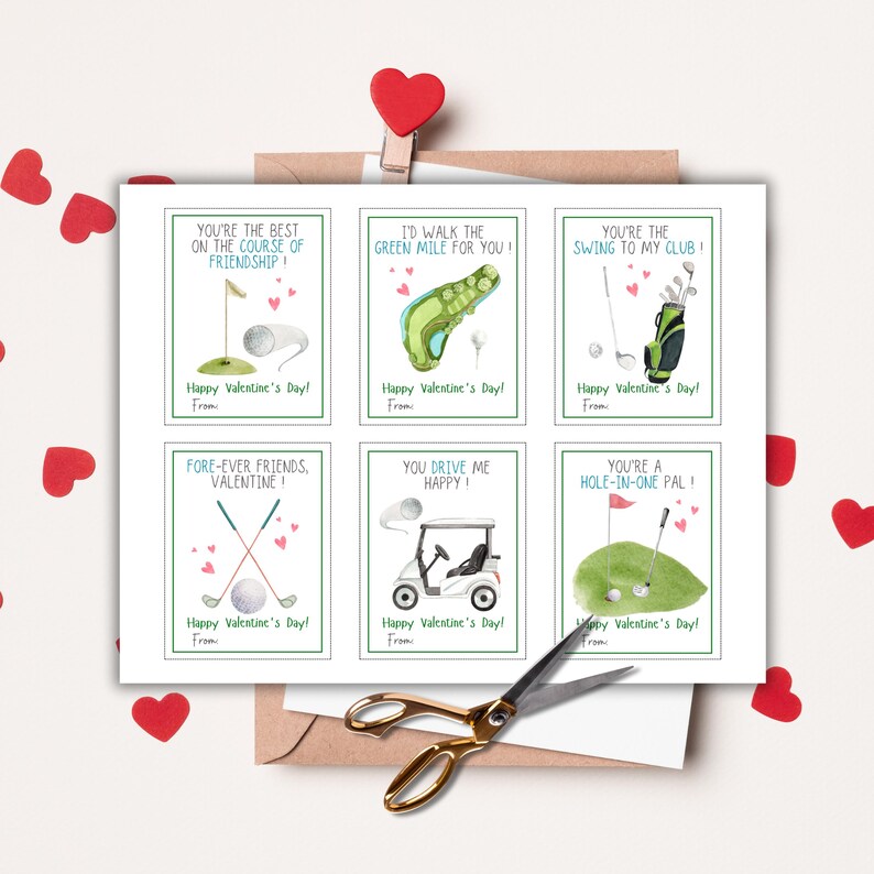 Golf Valentine's Day Cards: Kids Classroom Printable (digital Printable ...