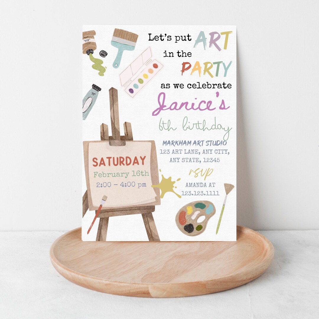 Editable Art in the Party Invitation | Art Birthday Party Digital ...