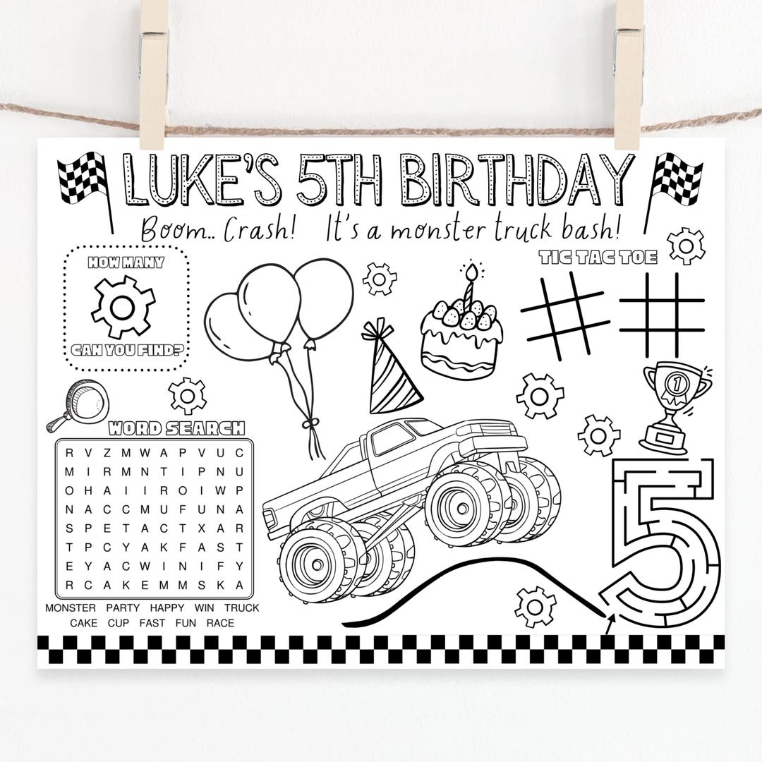 Monster Truck Birthday Party Activity Sheet (digital Download) - Etsy