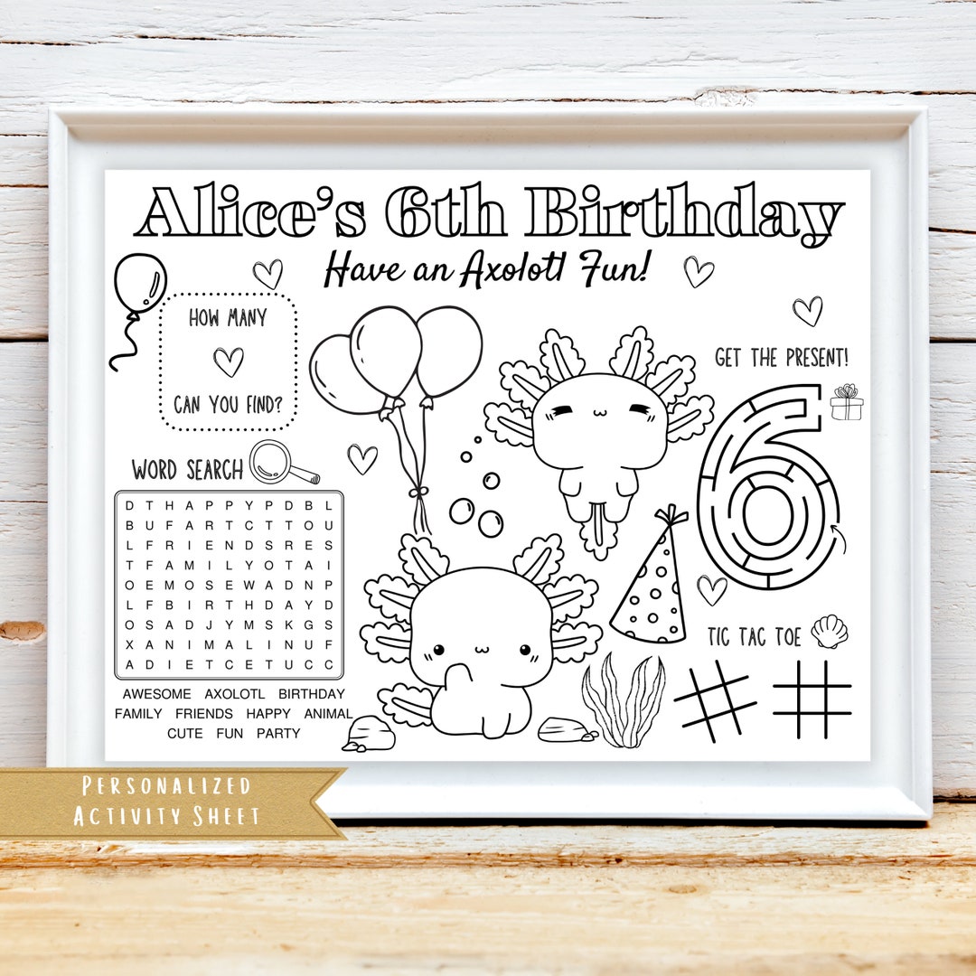 Axolotl Birthday Party Activity Sheet Axolotl Party Favor Axolotl ...