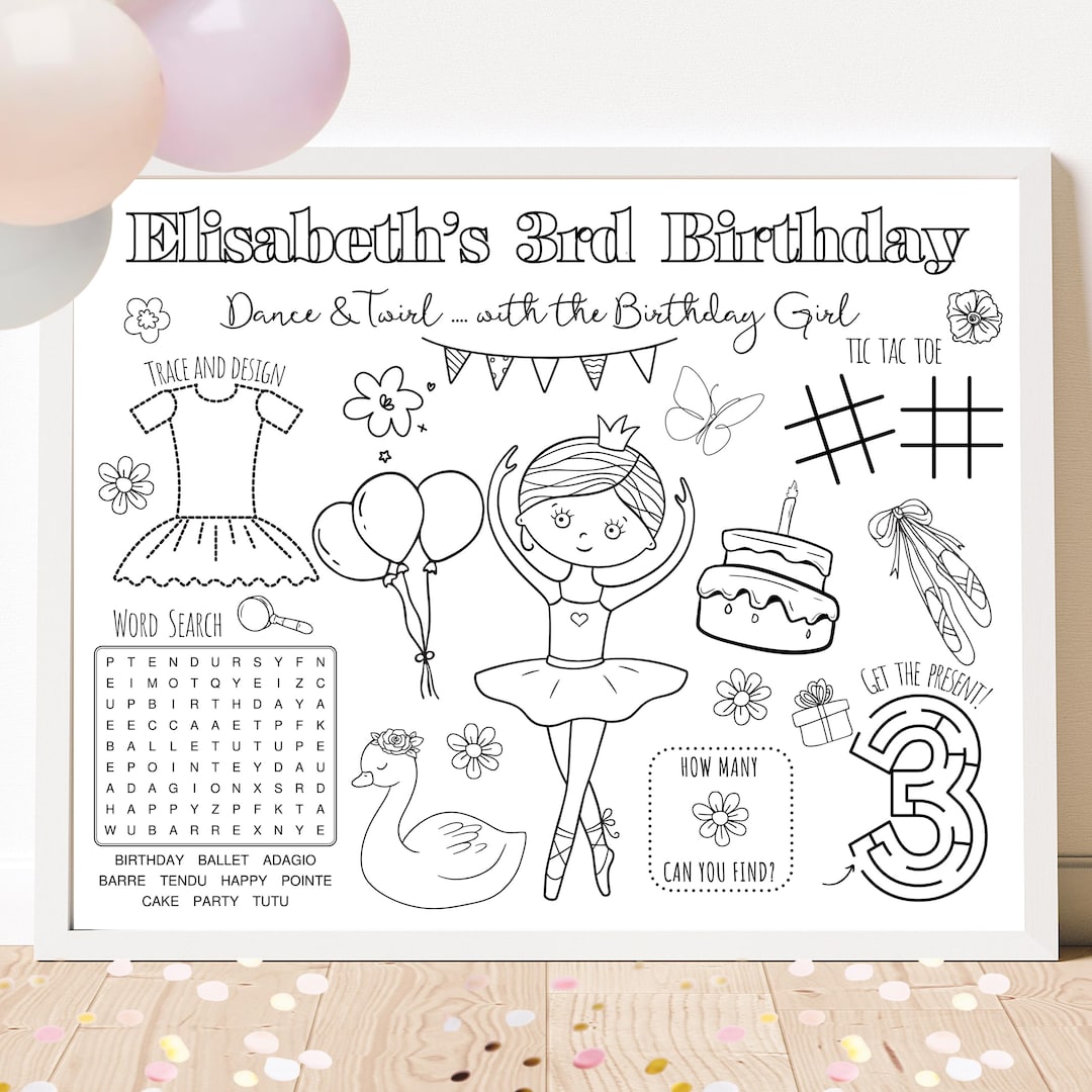 Ballet Birthday Party Coloring Sheet: Ballerina Activity (digital ...