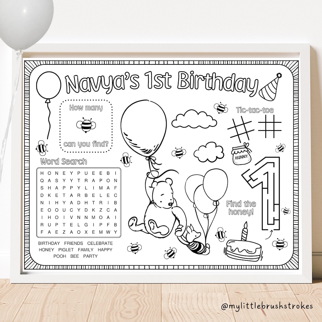 Customizable Winnie the Pooh Birthday Placemat: Party Activity Sheet ...
