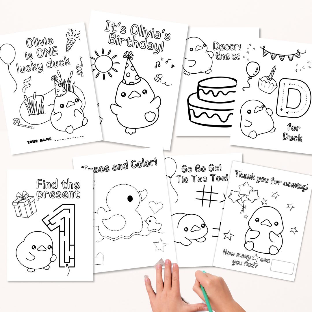 Personalized 8 X One Lucky Duck Birthday Coloring Activity Sheets ...