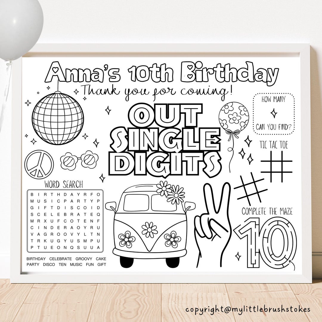 Out Single Digits Party Activity Sheet | Out Single Digits Party Favor ...