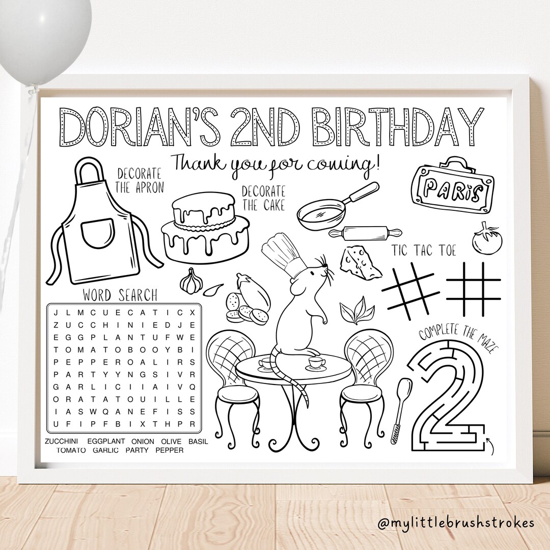 Personalized Chef Birthday Activity Sheet: Paris Theme (digital ...