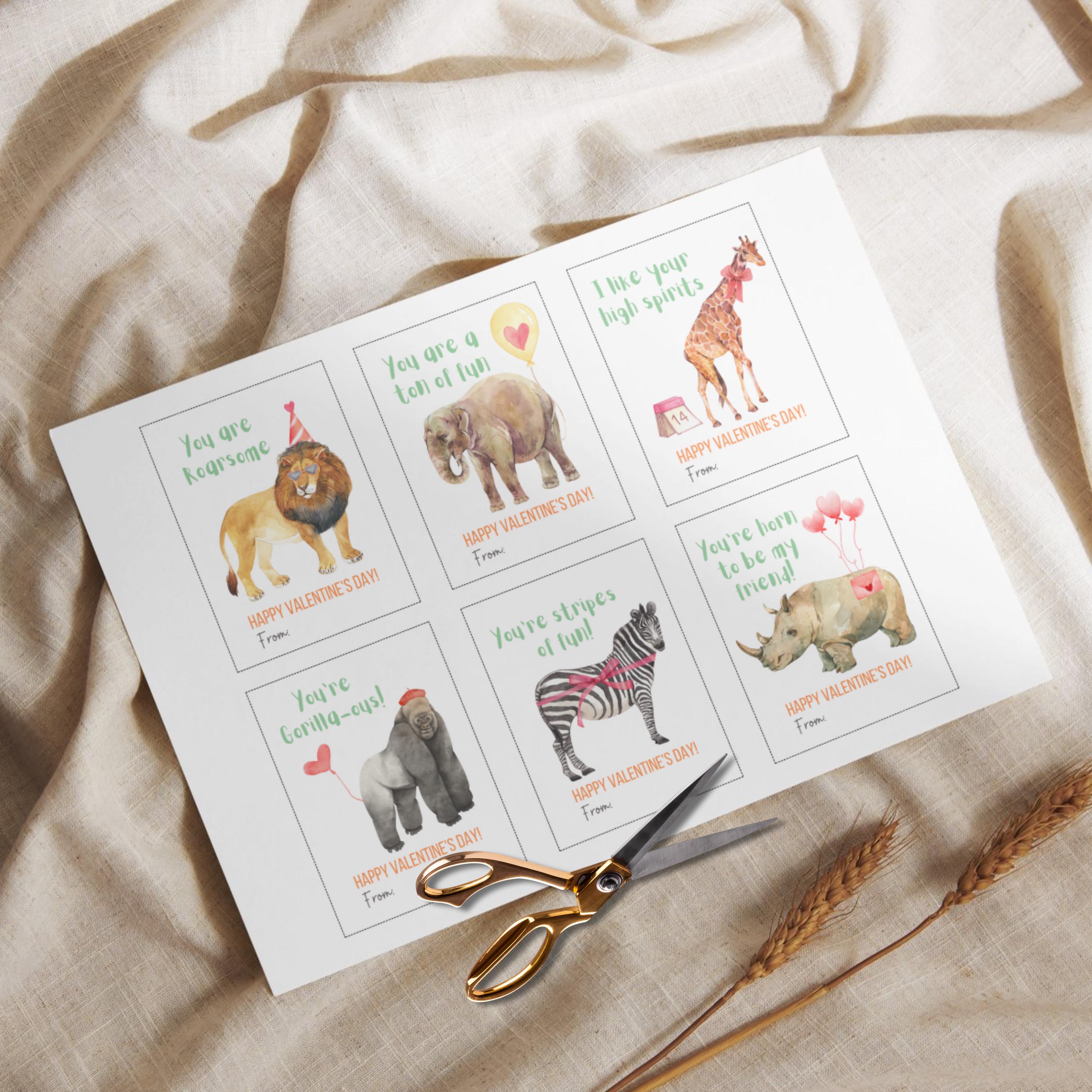 Animal Valentine's Day Cards: DIY Printable Classroom Valentines ...