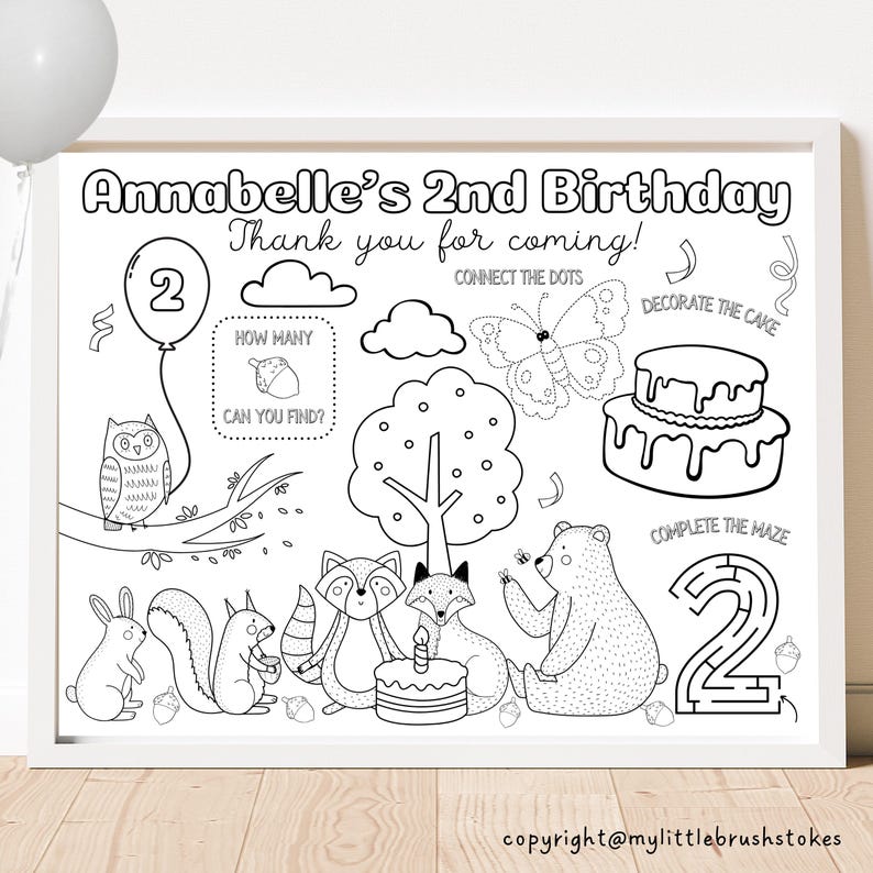 Woodland Birthday Party Activity Sheet: Personalized Placemat (digital ...