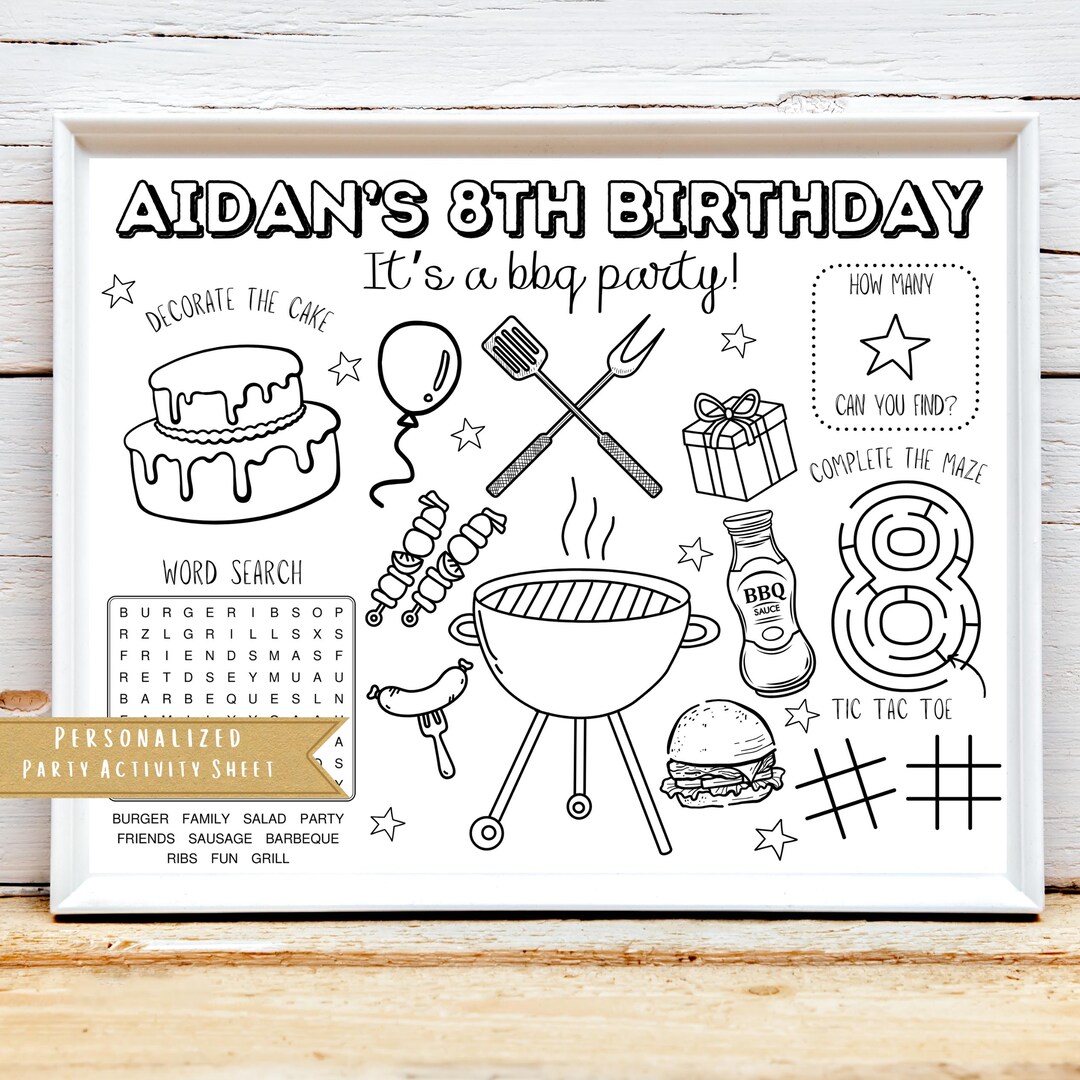 Custom BBQ Birthday Activity Sheet | Printable Coloring Page (digital ...