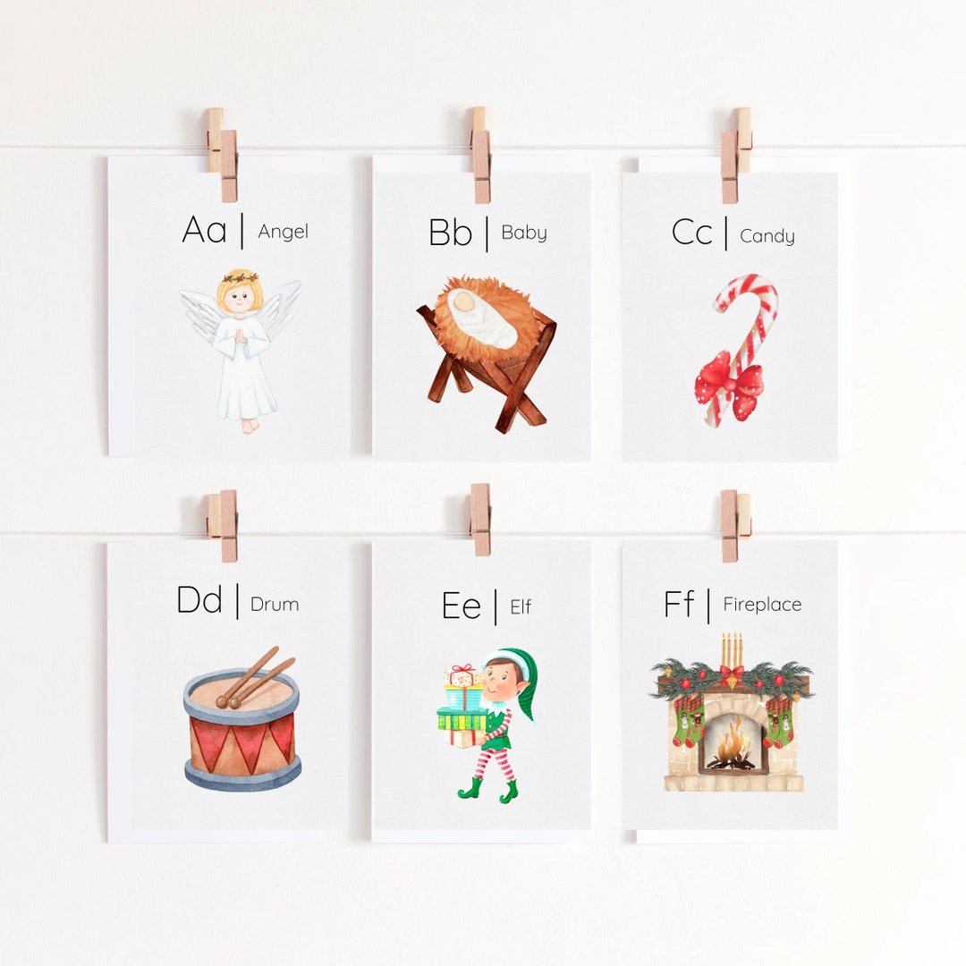 Christmas Alphabet Flashcards Watercolor Montessori Learning Flashcards ...