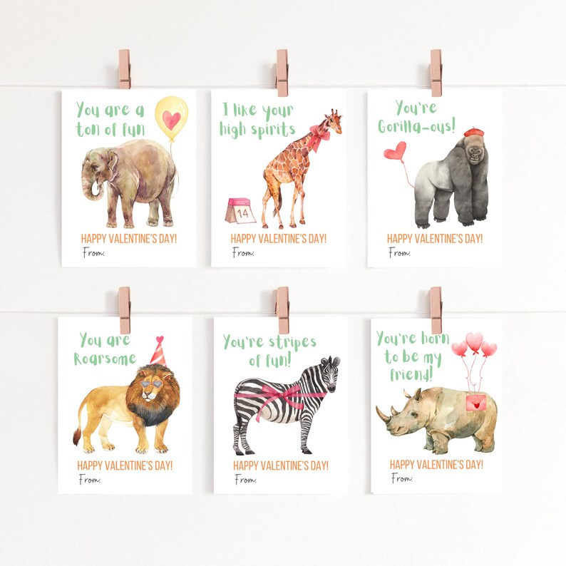 Animal Valentine's Day Cards: DIY Printable Classroom Valentines ...