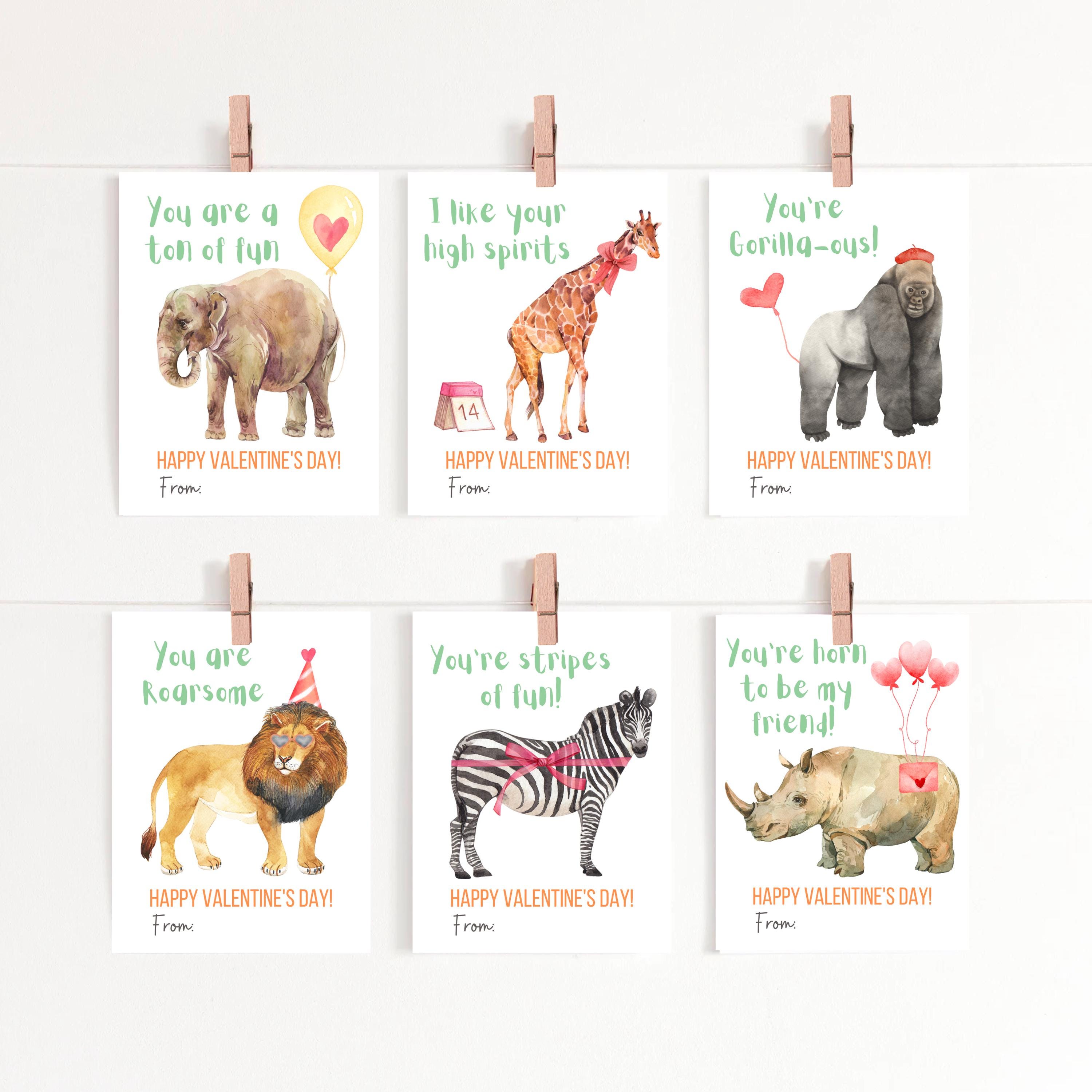 Animal Valentine's Day Cards: DIY Printable Classroom Valentines ...