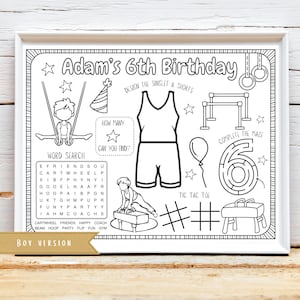 Gymnastics Birthday Party Activity Coloring Placemat | Gymnastics Party ...
