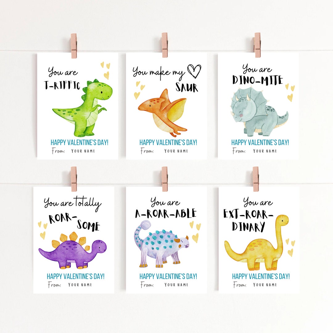 Classroom Valentines Day Cards | Kids Valentine Dinosaur Theme ...