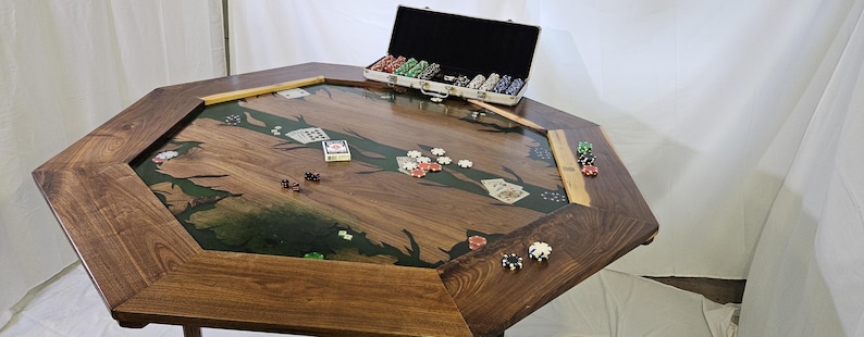 Poker Table Walnut Octagon Epoxy Resin River - Etsy