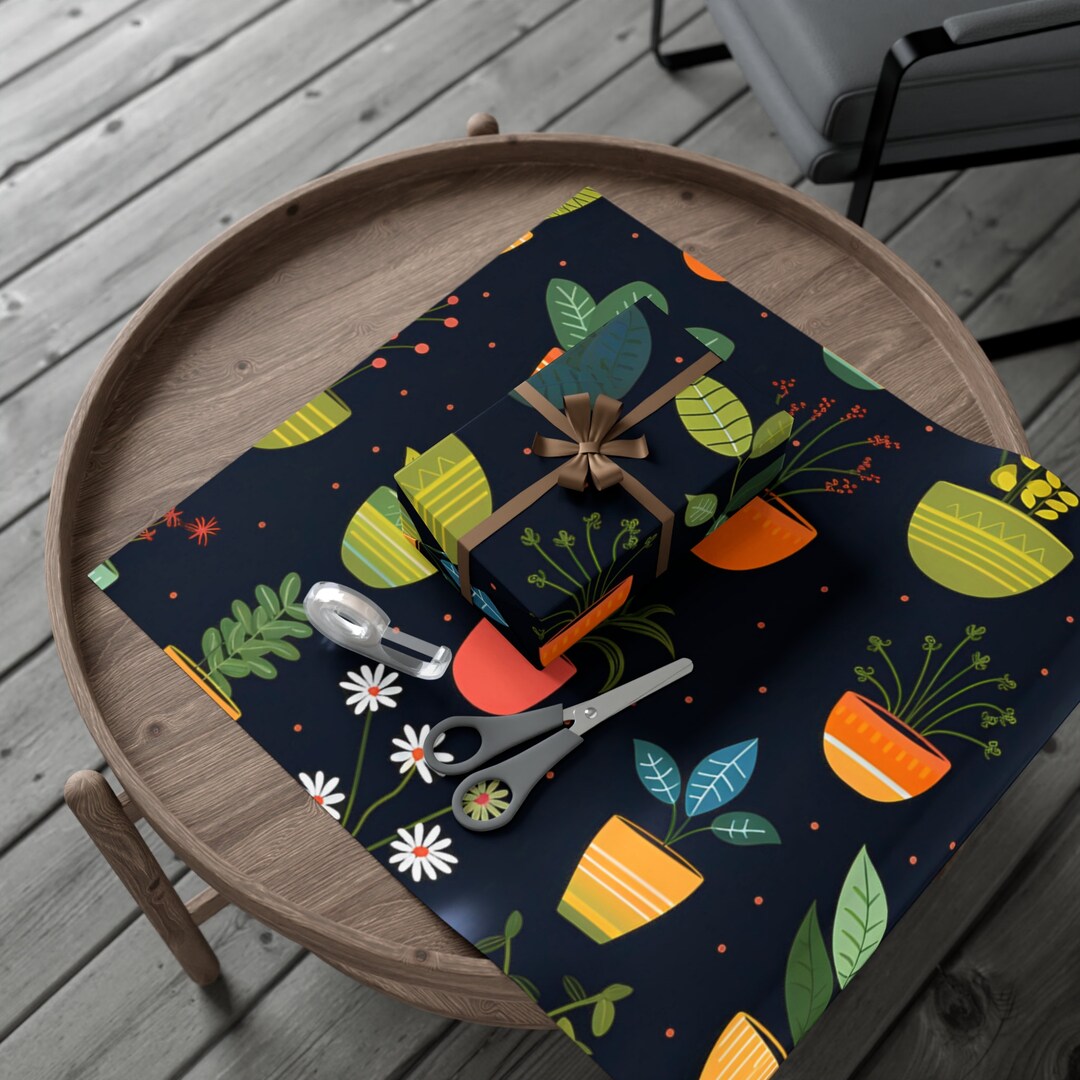 Enchanting Cottage Garden: Potted Plants Wrapping Paper. Cottage Garden ...