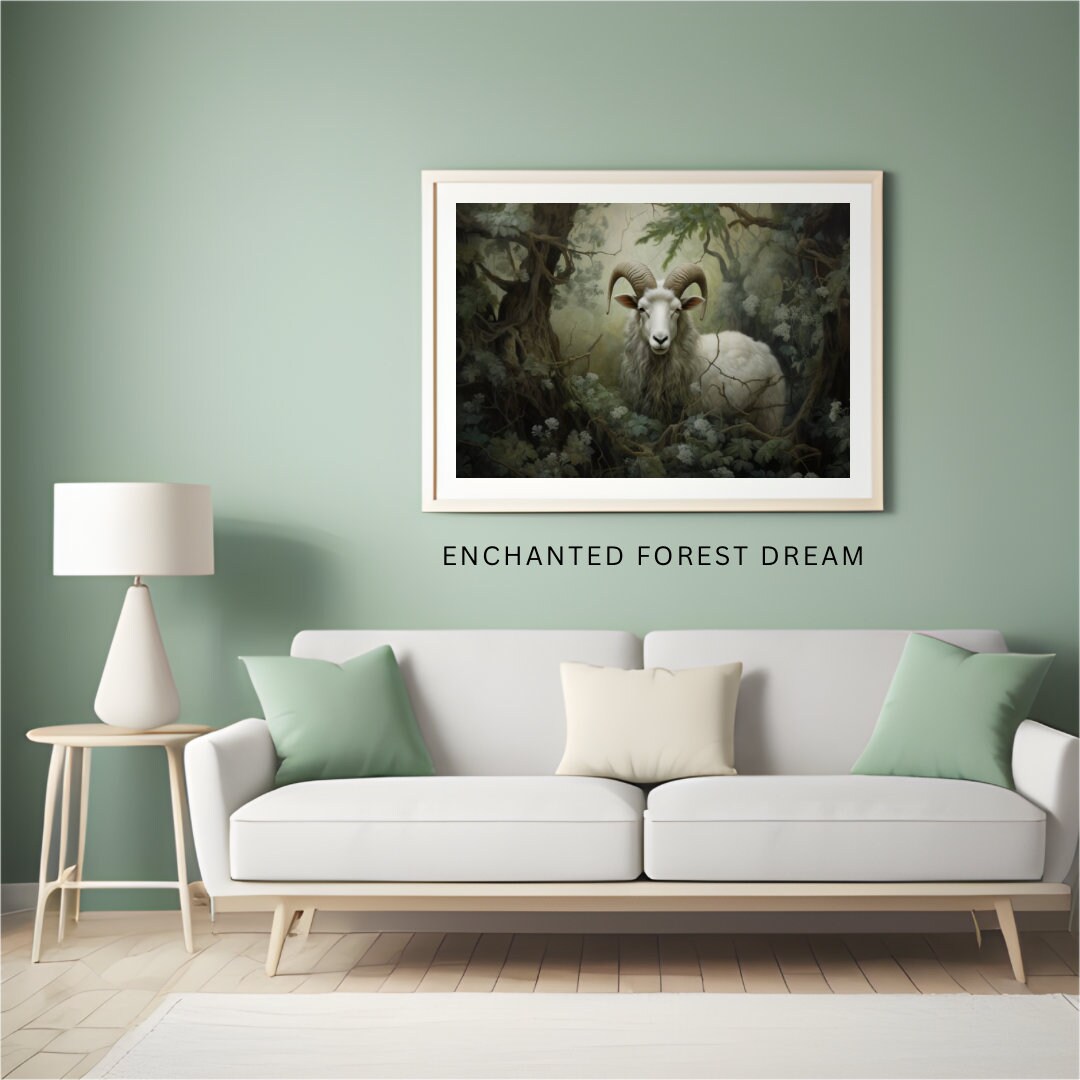Sheep Wall Decor. Enchanted Forest Dream: Ethereal Sheep in Realistic ...