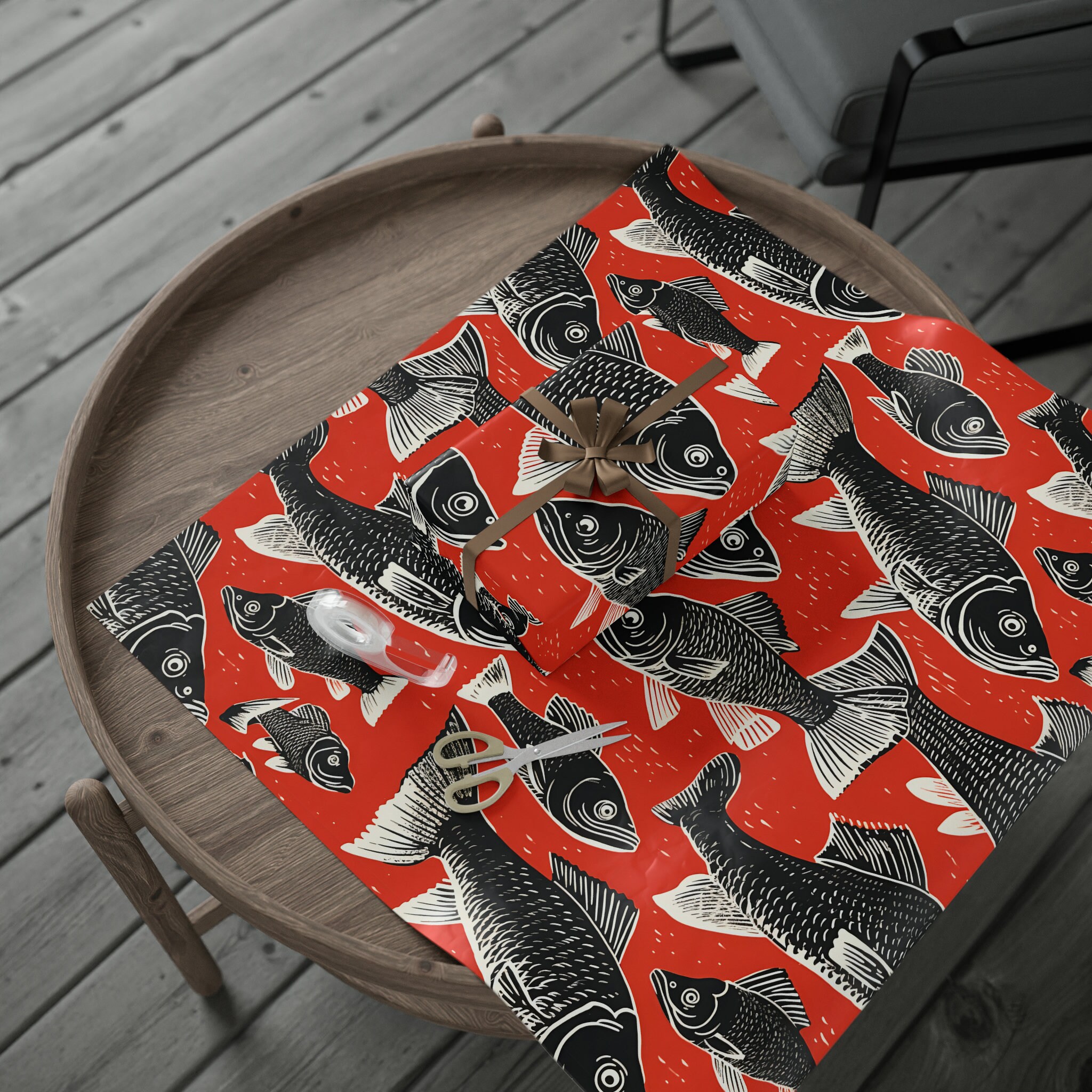 Crimson Red Fish Pattern. Luxury Wrapping Paper. Fi Shing G Ift, - Etsy