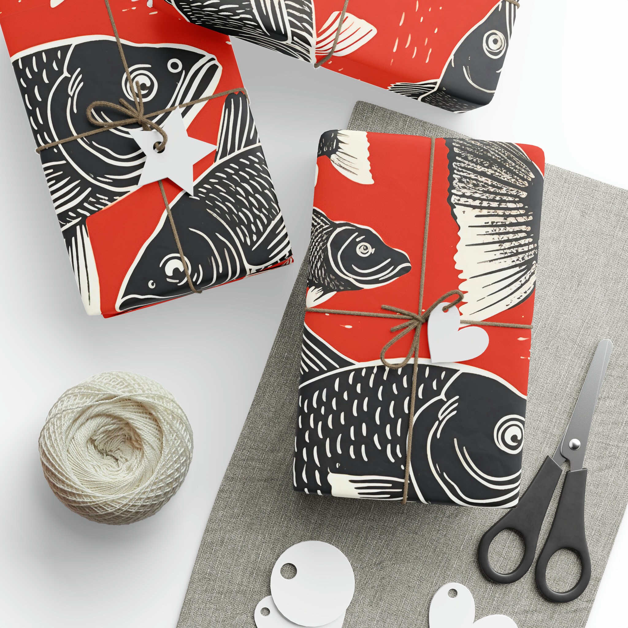 Crimson Red Fish Pattern. Luxury Wrapping Paper. Fi Shing G Ift, - Etsy