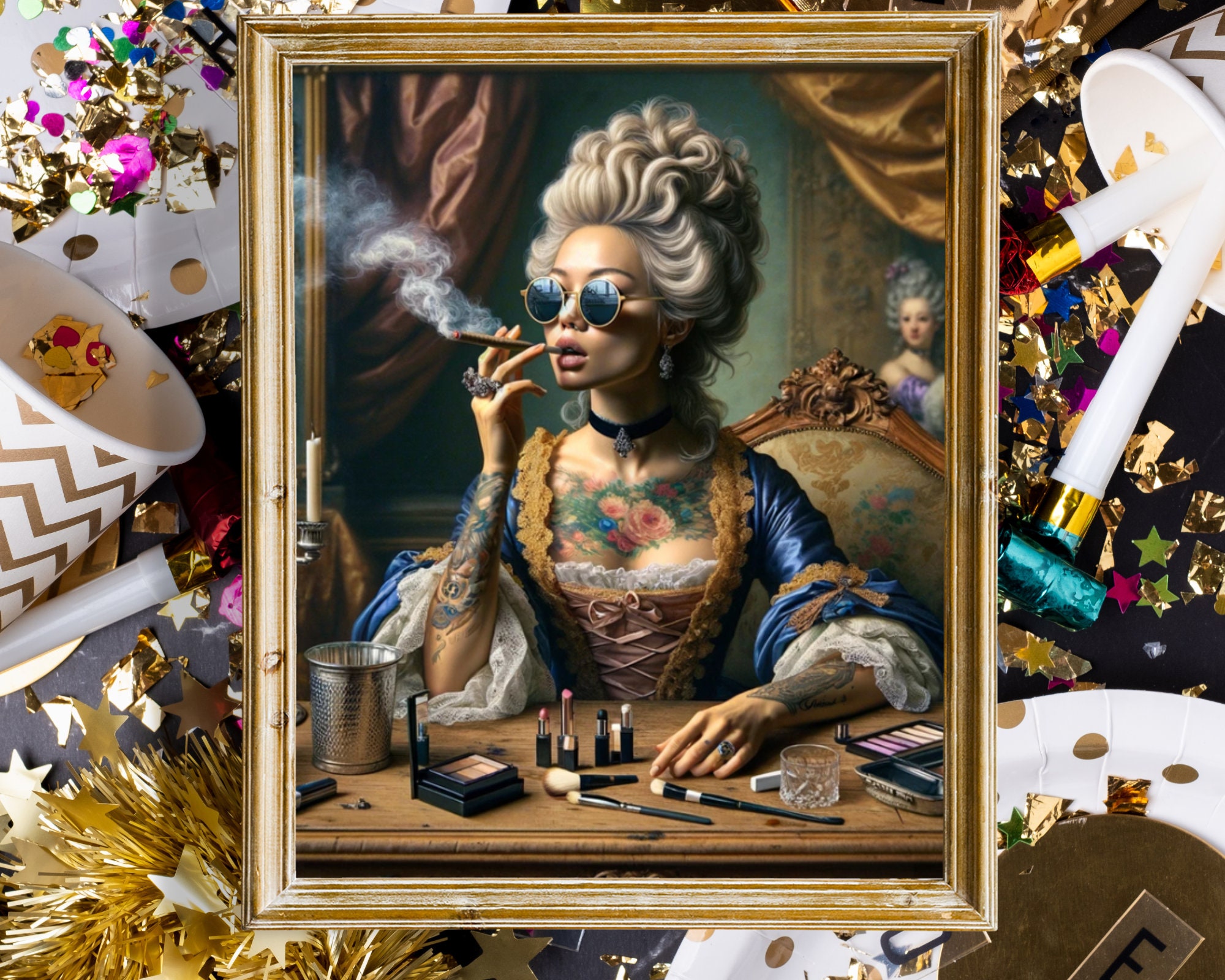 French Rococo Tattoo Altered Art Print Trendy Printable Wall Art ...