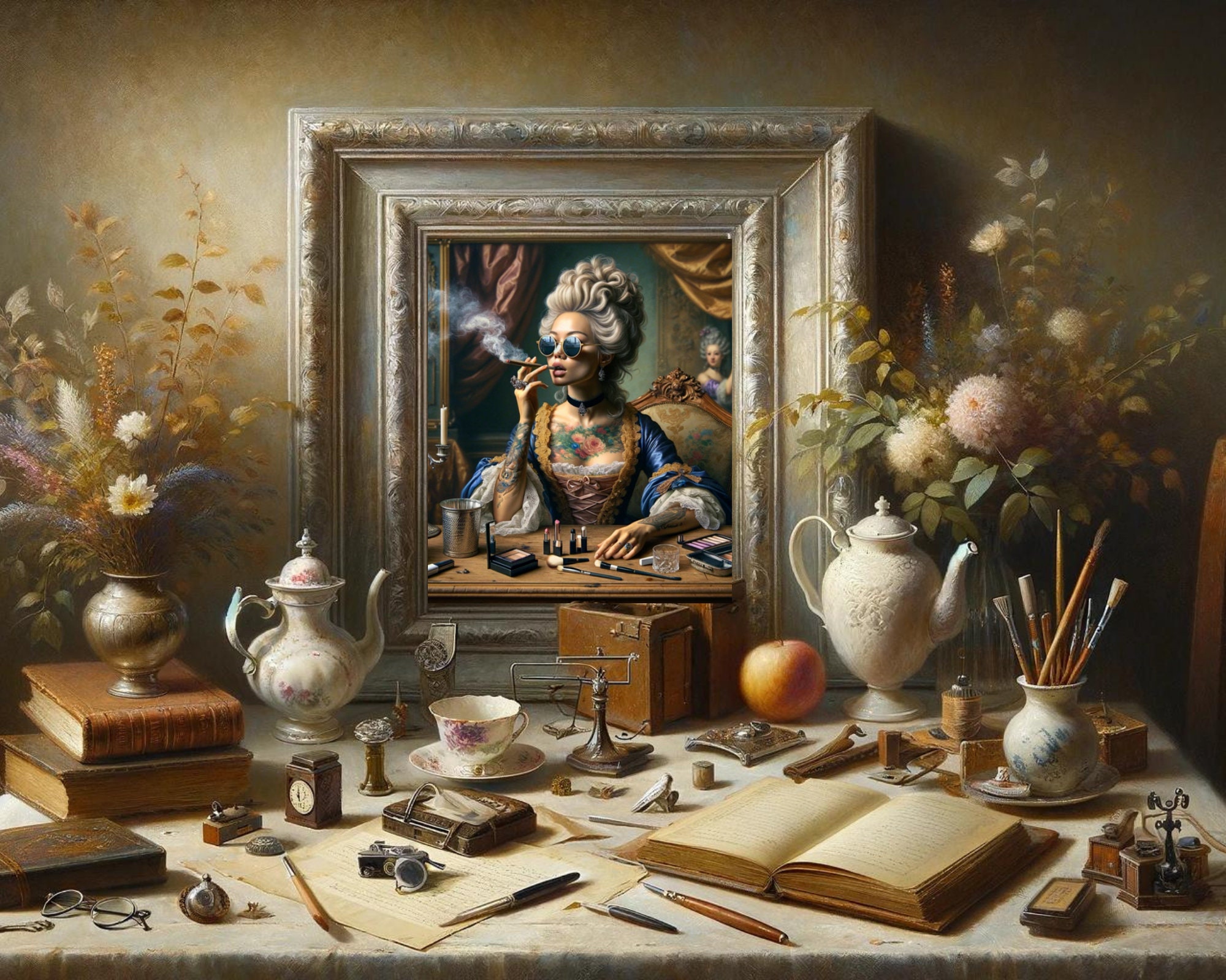 French Rococo Tattoo Altered Art Print Trendy Printable Wall Art ...