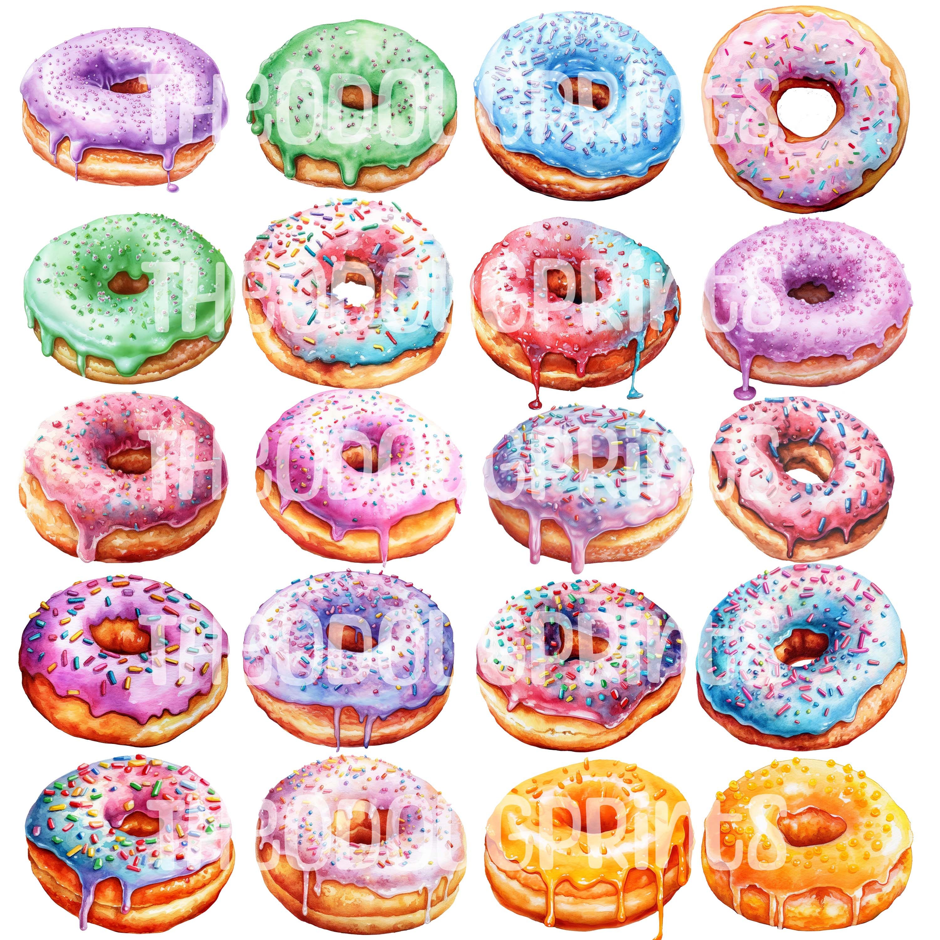 Watercolor Donut Clipart Bundle, Baker Logo PNG Set, Transparent ...