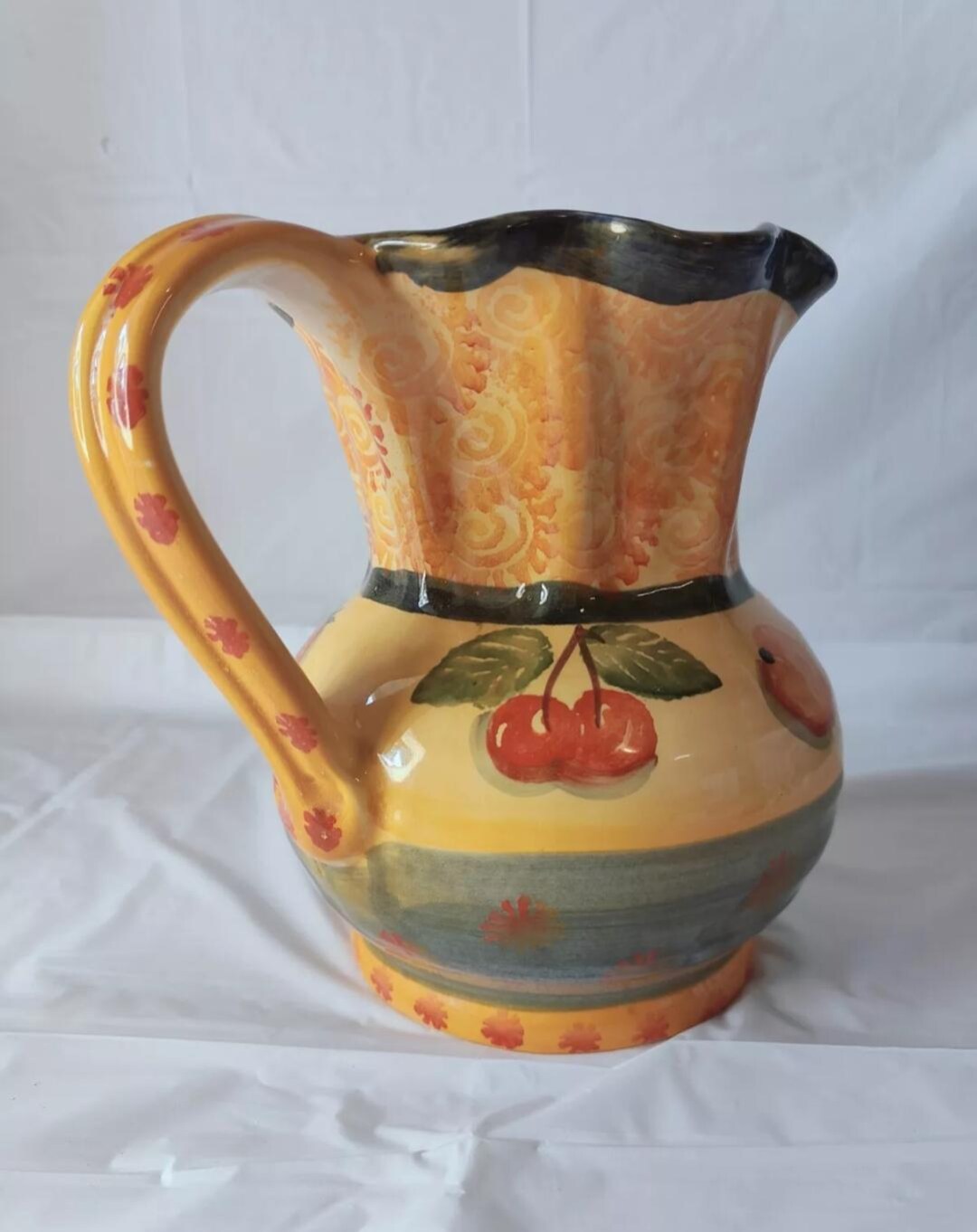 Vintage Hand Painted Italian Water Pitcher With Colorful Fruit Design ...
