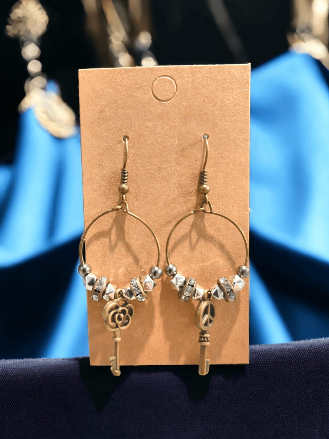 Bronze Colored Hoops With Key Pendants and Beads - Etsy