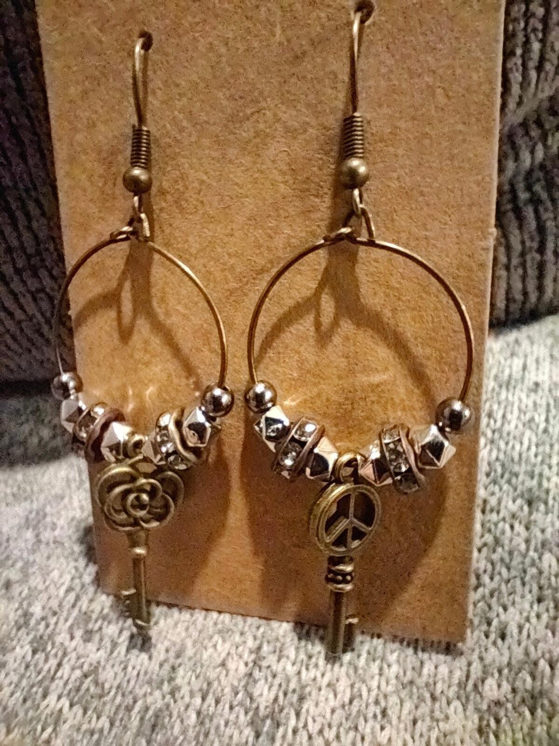 Bronze Colored Hoops With Key Pendants and Beads - Etsy