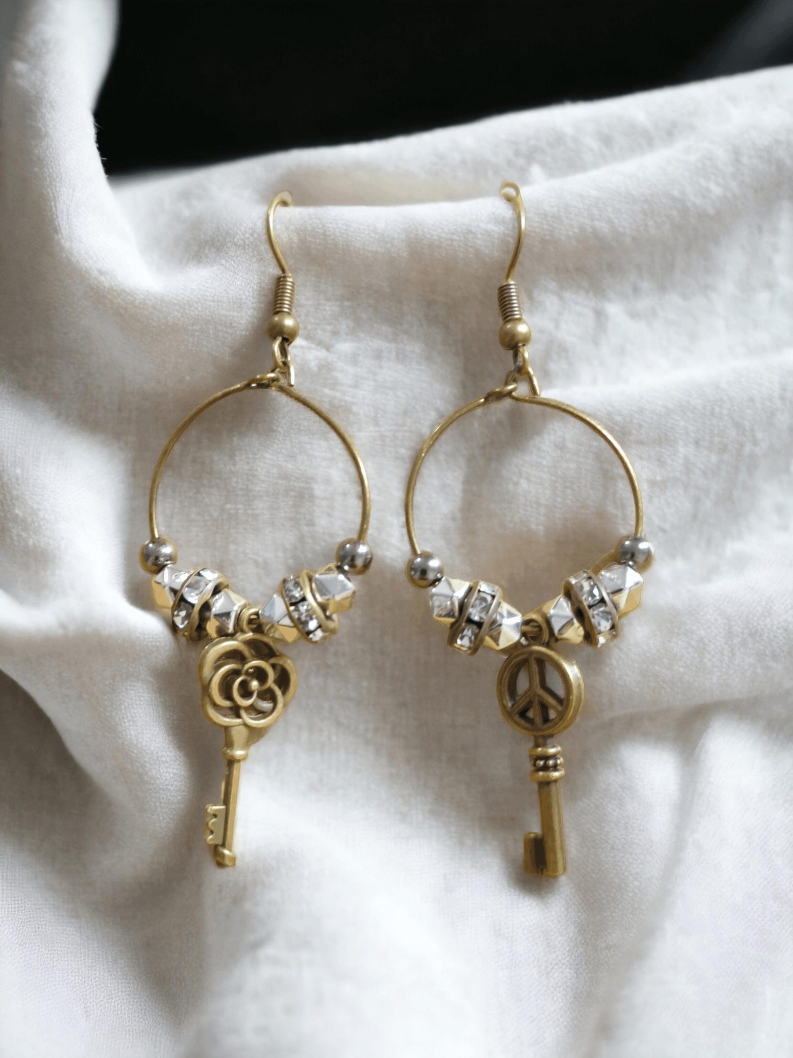 Bronze Colored Hoops With Key Pendants and Beads - Etsy