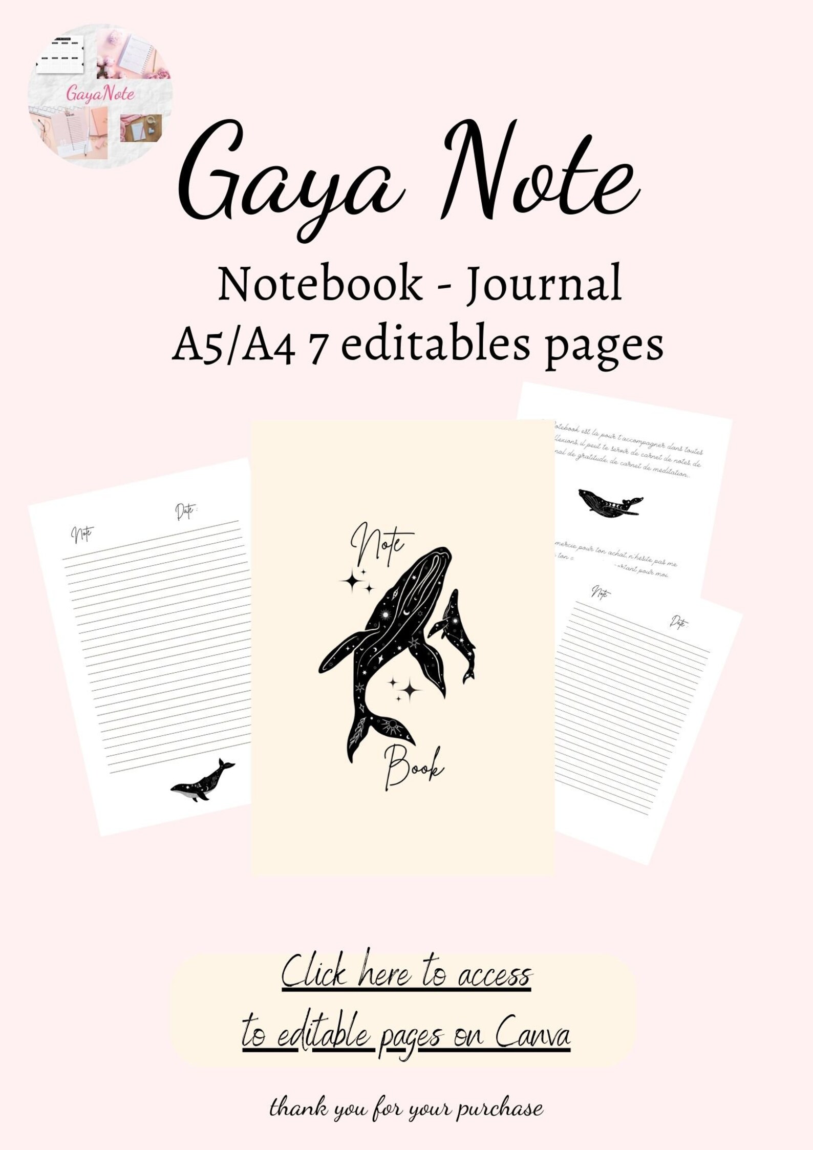 Notebook Whale - 7 Editable Pages - Journal - Etsy