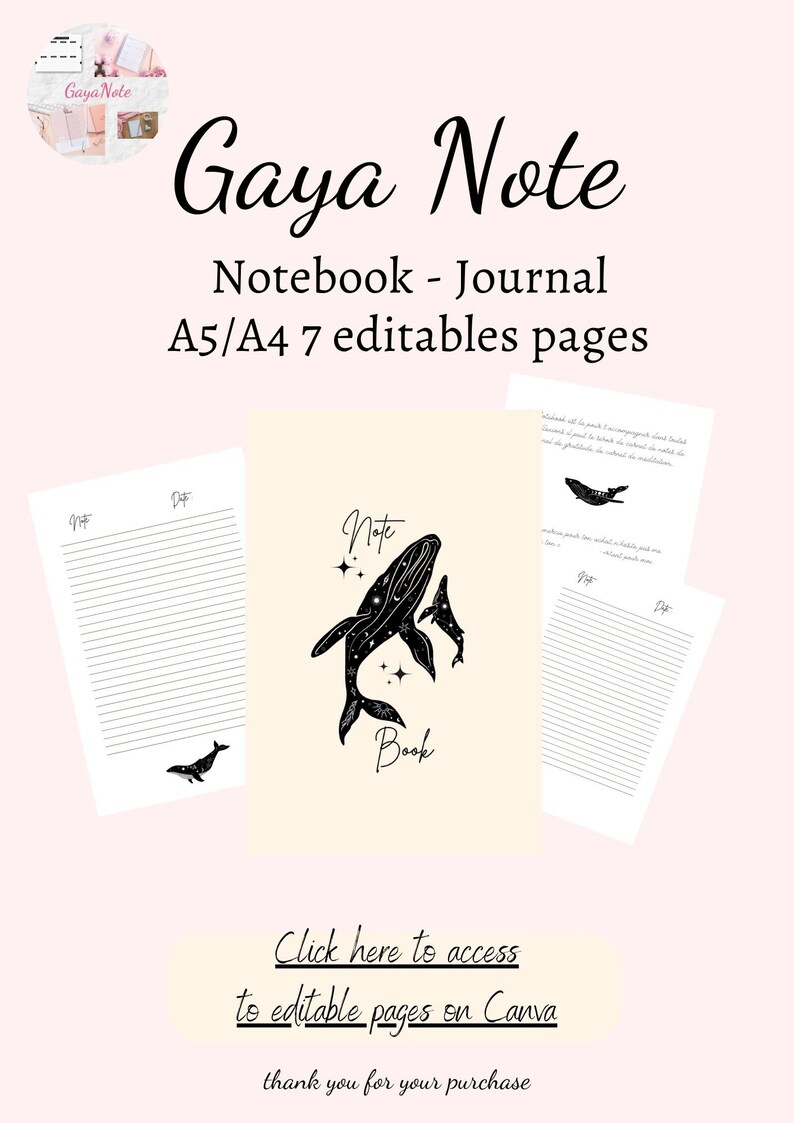Notebook Whale - 7 Editable Pages - Journal - Etsy