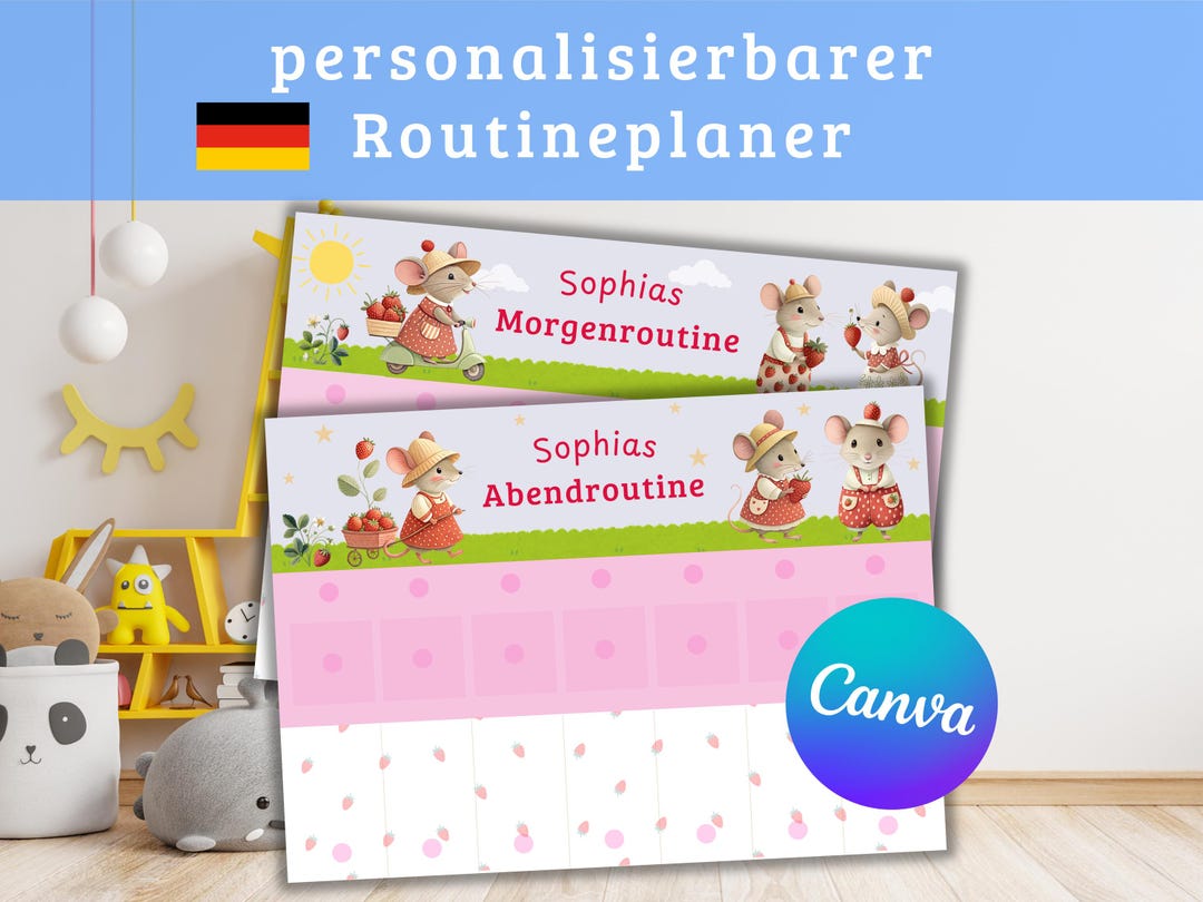 Editable Strawberry Mouse Daily Routine Chart for Toddler | Morning ...