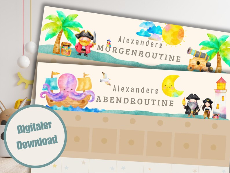 Editable Pirate Daily Routine Chart for Toddler | Morning & Evening ...