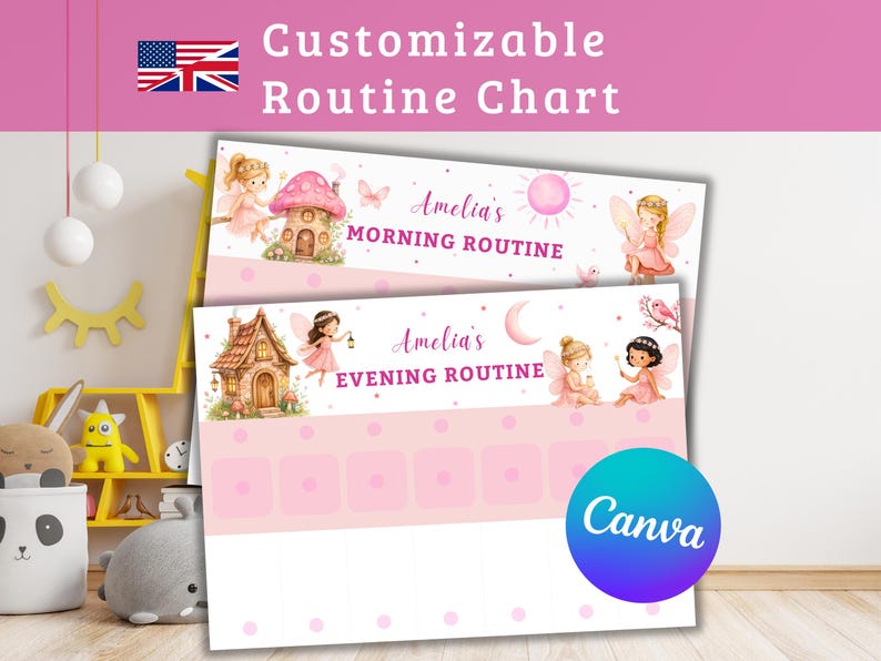 Editable Fairy Daily Routine Chart for Toddler | Morning & Evening ...