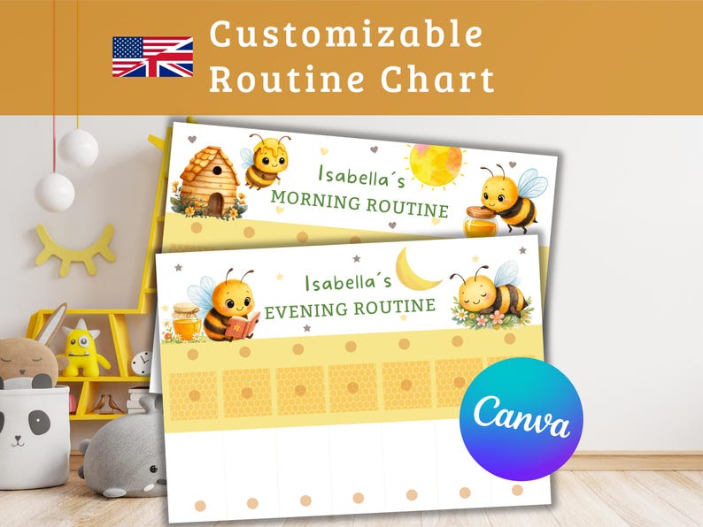Editable Bee Daily Routine Chart for Children | Morning & Evening Chore ...