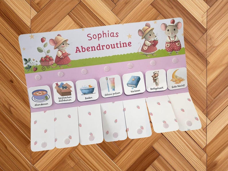 Editable Strawberry Mouse Daily Routine Chart for Toddler | Morning ...