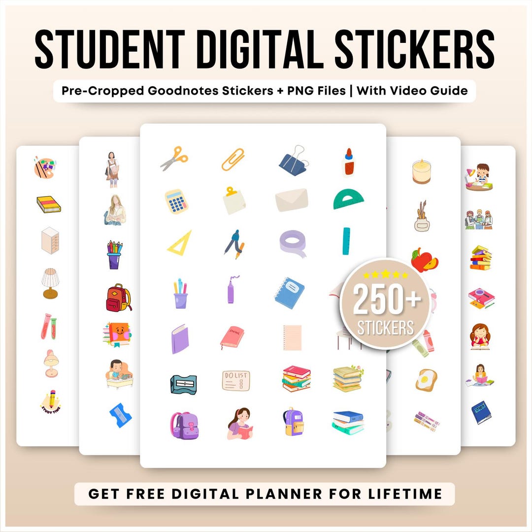 250+ Student Digital Stickers for Goodnotes and PNG | School & Study ...