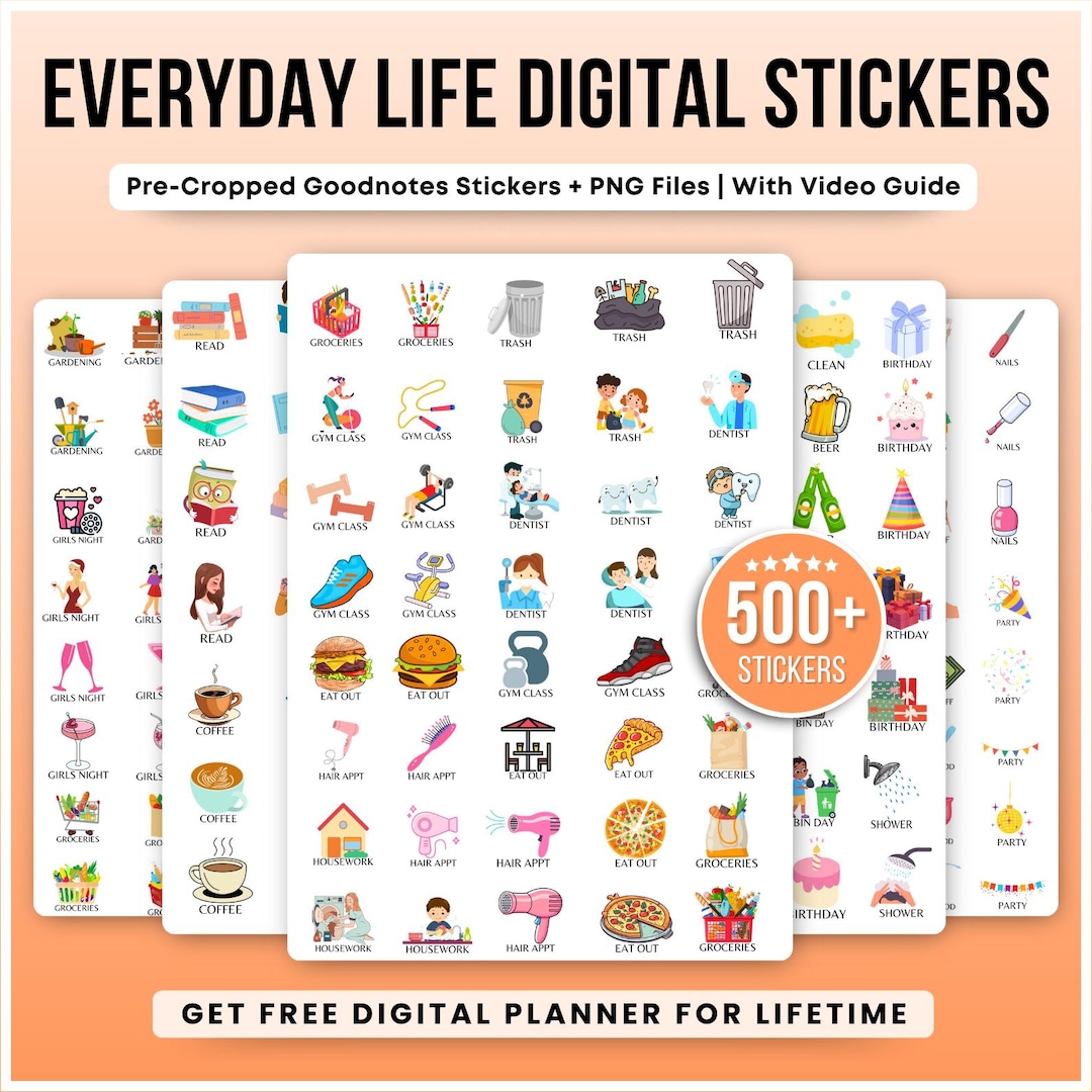 500+ Everyday Digital Stickers for Goodnotes | Pre-cropped PNG Stickers ...