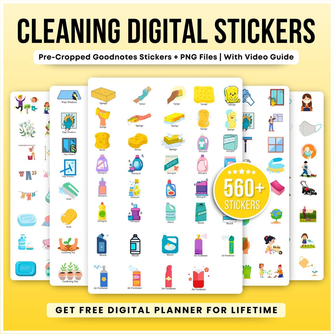 Cleaning Digital Stickers for Goodnotes | 560+ Cute Home Chore Stickers ...