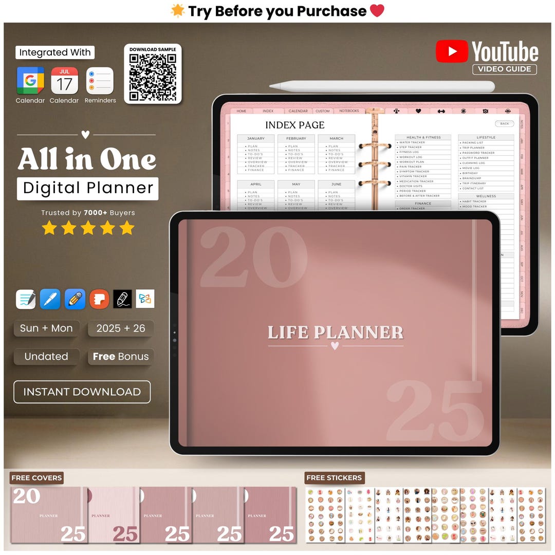 All-in-one Digital Planner 2025, 2026, Undated Digital Planner, Digital ...