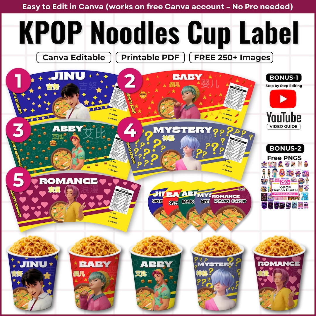 Kpop Demon Hunters, Cup Noodle Labels Ramyeon, Kpop Saja Boys Cup ...